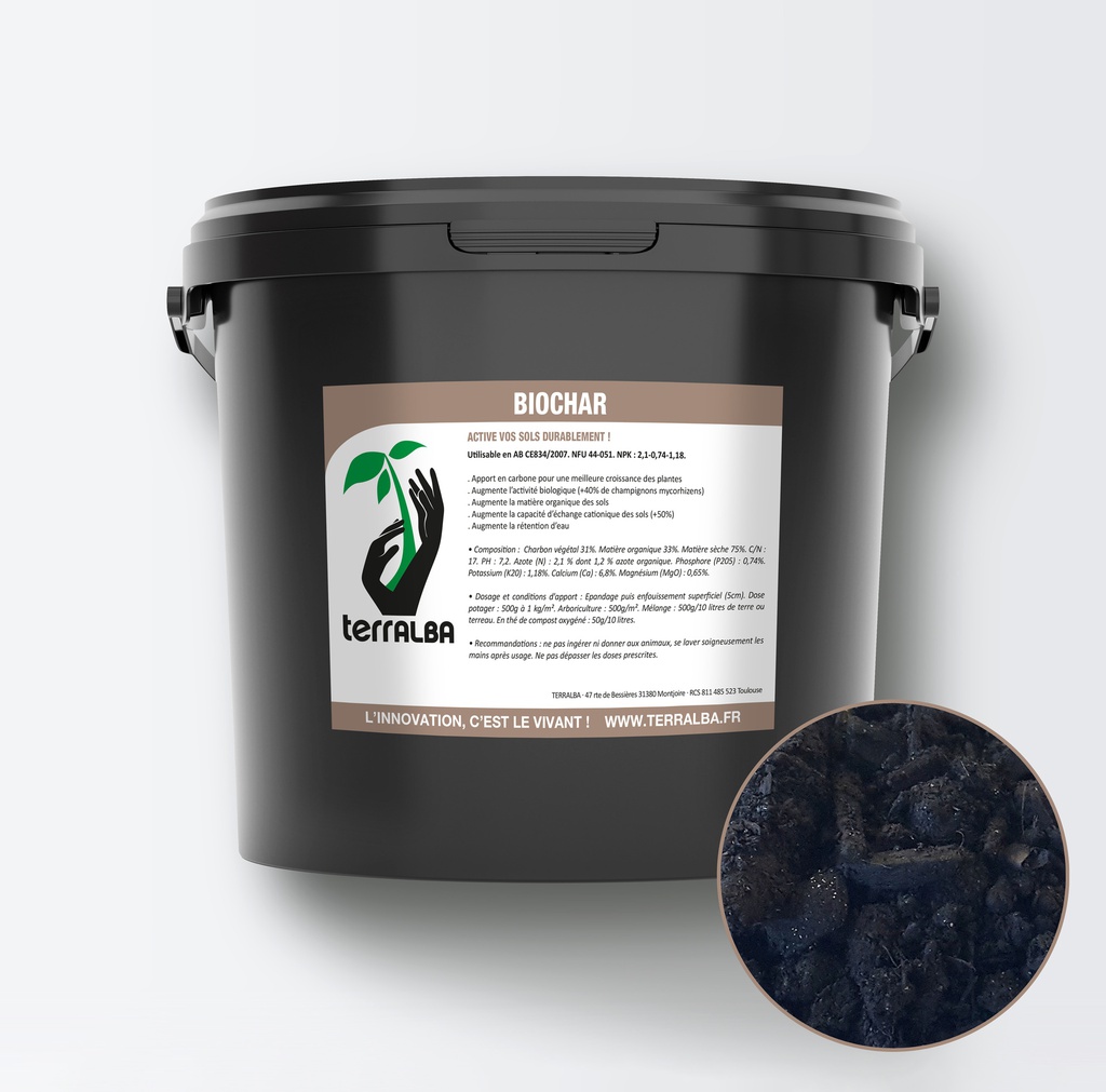 BIOCHAR : activated vegetable carbon, micro-organismsWeight | Terralba